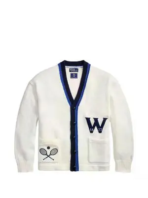 Polo Ralph Lauren Wimbledon 2026 Striped Patch Cotton Cardigan - White