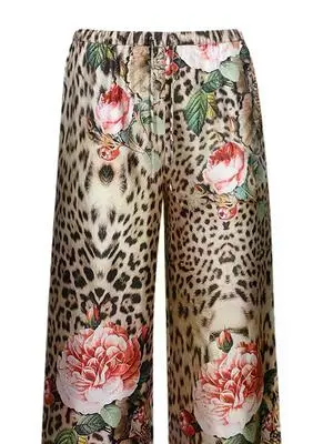 Roberto Cavalli Rose Jaguar-print Silk Trousers