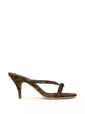 3JUIN Leopard-print Bow Detail Mid Heel Sandals - Brown
