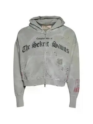 SEKRIT Distressed Zip-up Hoodie - Grey