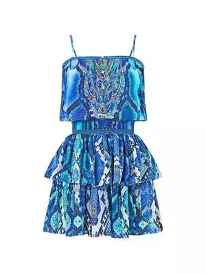 Camilla The Sapphire Serpent Shirred Waist Mini Dress - Blue