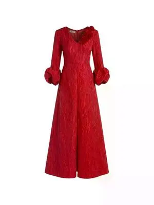 BARUNI Fayha Floral Embellished Puff-sleeve Maxi Gown - Red