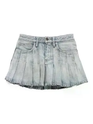 Balenciaga Pleated Frayed Denim Skirt - Blue