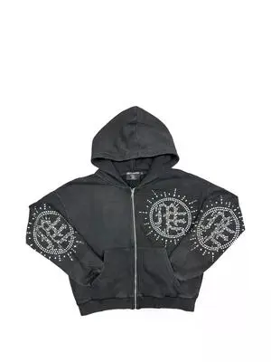 MIXED EMOTION Eclipse Rhinestone Embellished Zip-up Cotton Hoodie - Grey