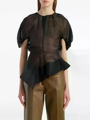 Khaite Asymmetric Draped Silk Top - Black