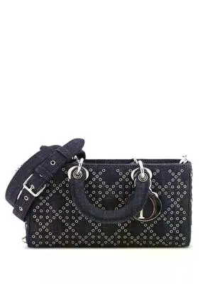 Dior Lady D-joy Bag Macrocannage Quilted Denim Satchel - Blue