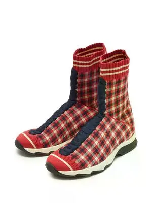 Fendi Check-pattern Knit High-top Sneakers - Red