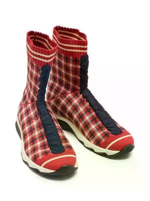 Fendi Check-pattern Knit High-top Sneakers