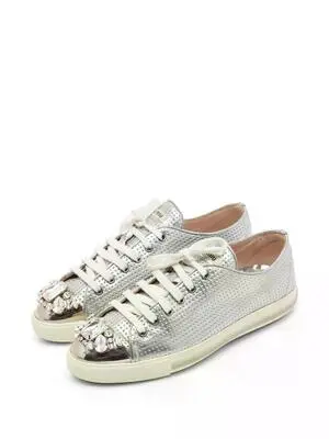 Miu Miu Embellished Leather Sneakers
