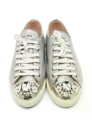 Miu Miu Embellished Leather Sneakers