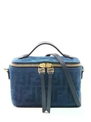 Fendi Ff Embossed Denim Vanity Bag Satchel - Blue