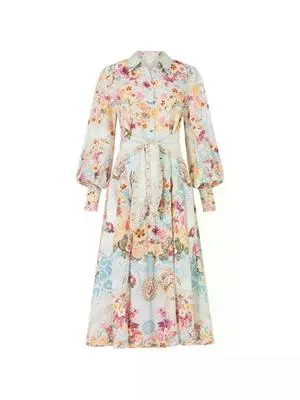 Camilla Floral Print Tie-waist Shirt Dress - Blue