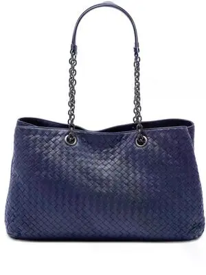 Bottega Veneta Large Nappa Intrecciato Double Chain Tote Bag - Blue