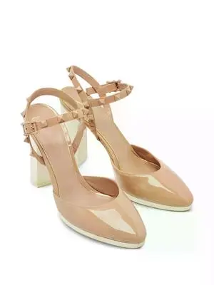 Valentino Garavani Rockstud Leather Heeled Sandals - Neutrals