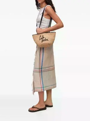Bimba Y Lola Small Woven Shoulder Bag With Embroidered Logo - Neutrals