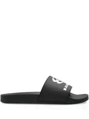 Balenciaga Logo Embossed Rubber Slides - Black