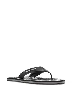 Balenciaga Logo Print Flip Flops - Black