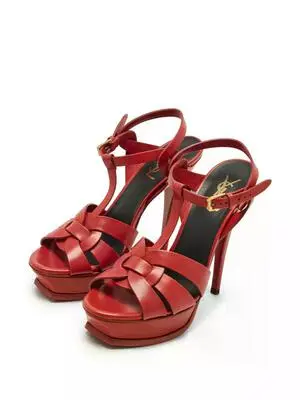 Saint Laurent Tribute Leather Heeled Sandals - Red
