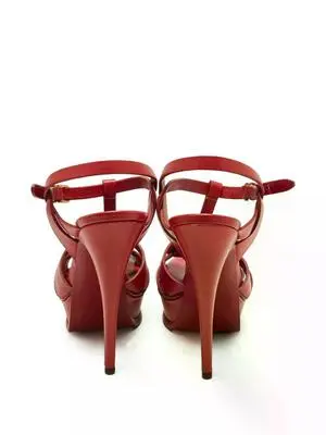 Saint Laurent Tribute Leather Heeled Sandals - Red