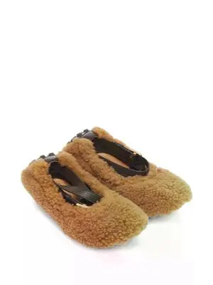 TOD'S Shearling Ankle-strap Ballet Flats