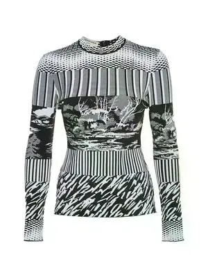 Balenciaga Abstract Print Long Sleeve Top - Black