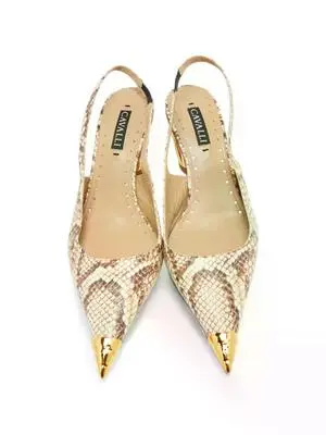 Roberto Cavalli Python-embossed Leather Slingback Pumps With Metal Toe Cap