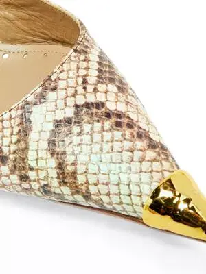 Roberto Cavalli Python-embossed Leather Slingback Pumps With Metal Toe Cap