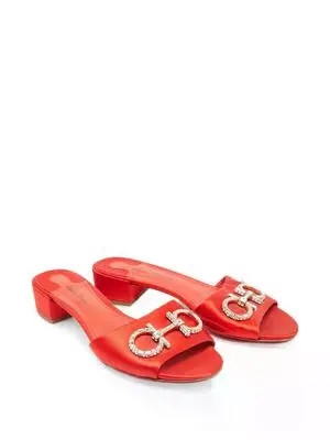 FERRAGAMO Gancini Crystal-embellished Low Block Heel Sandals