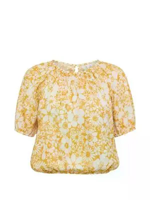 MOTHER Party In The Back Floral-print Puffed-sleeve Blouse - Yellow