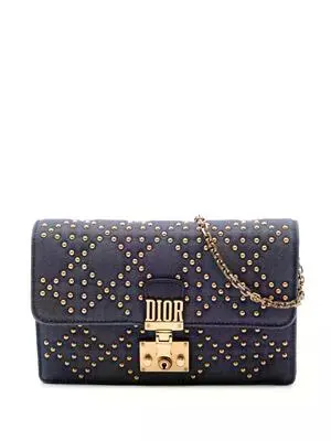 Dior Denim Cannage Studded Dioraddict Wallet On Chain Crossbody Bag - Blue