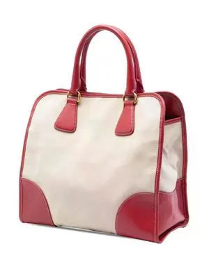 Prada Saffiano Trimmed Canapa Logo Satchel - Neutrals