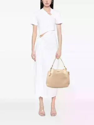 Prada Vitello Daino Side Zip Pocket Hobo Bag - Brown