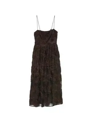 ROTATE BY BIRGER CHRISTENSEN Lace Midi Dress With Floral Appliqu - Brown
