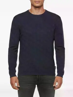 Emporio Armani Navy Textured Knit Long Sleeve Sweater - Blue