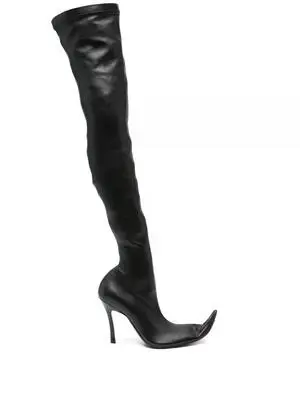Balenciaga 110mm Leather Pointed-toe Over-the-knee Boots - Black