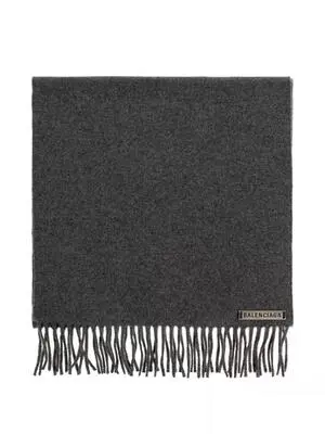 Balenciaga Fringed Logo-plaque Scarf - Grey