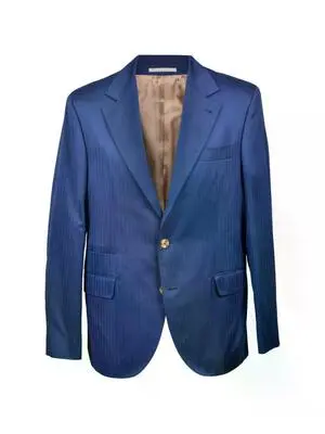 Brunello Cucinelli Herringbone-pattern Tailored Blazer - Blue