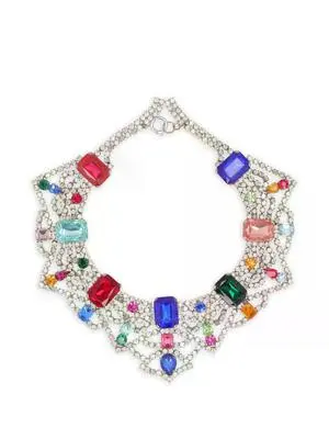 Vintage Crystal-embellished Necklace - Silver