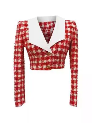 Alessandra Rich Checked Tweed Cropped Jacket