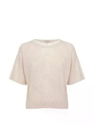 Antonelli Firenze Sequin-embellished Short-sleeve Sweater - Neutrals