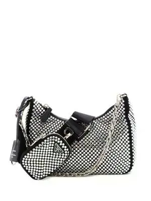 Prada Re-edition 2005 Shoulder Bag Crystal Embellished Satin - Black