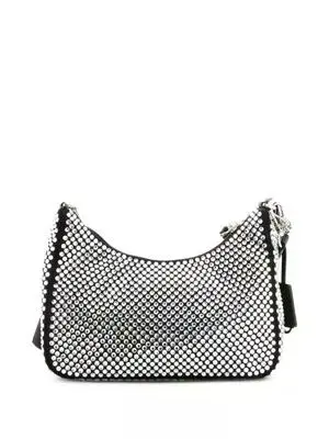 Prada Re-edition 2005 Shoulder Bag Crystal Embellished Satin - Black