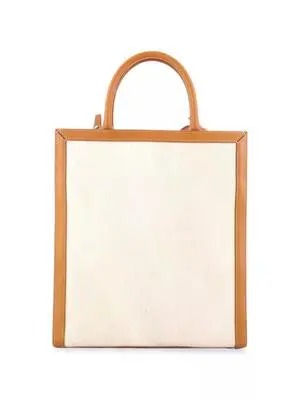 Celine Vertical Cabas Canvas With Leather Small Tote Bag - Brown