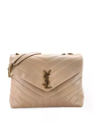 Saint Laurent Loulou Matelassé Chevron Leather Medium Shoulder Bag - Neutrals
