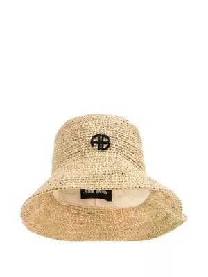 ANINE BING Raffia Hat With Logo Plaque