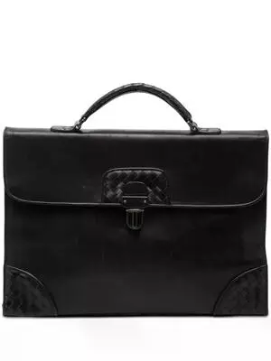 Bottega Veneta Intrecciato Trimmed Leather Business Bag - Black