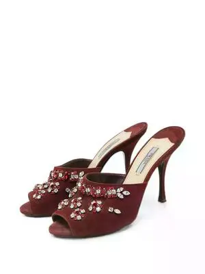 Prada Crystal-embellished Suede Heeled Mules