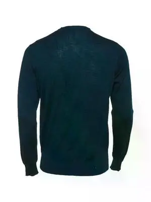 Emporio Armani Green Virgin Wool Fine Knit Crew Neck Long Sleeve Sweater