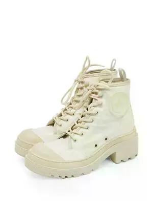 Dior White Star-patch Detail Lace-up Canvas Combat Boots