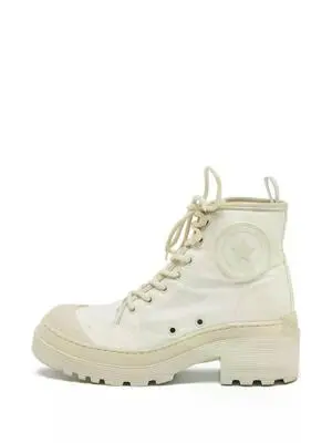 Dior White Star-patch Detail Lace-up Canvas Combat Boots - Neutrals